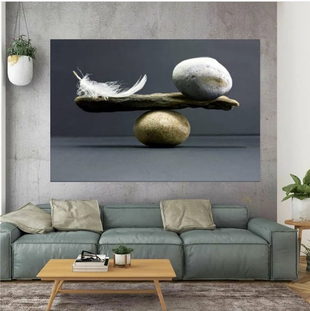 Feather and Stone Wall Art, Balance Abstract Art, Balance Wall Art, Zen ...