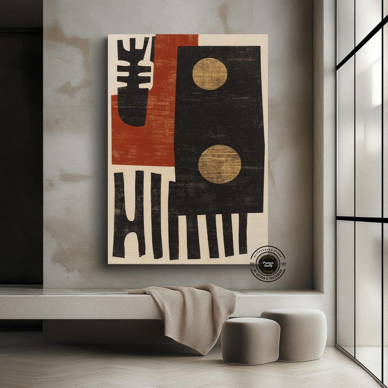 Geometric African Wall Art: Black, Yellow, & Boho Style - Etsy