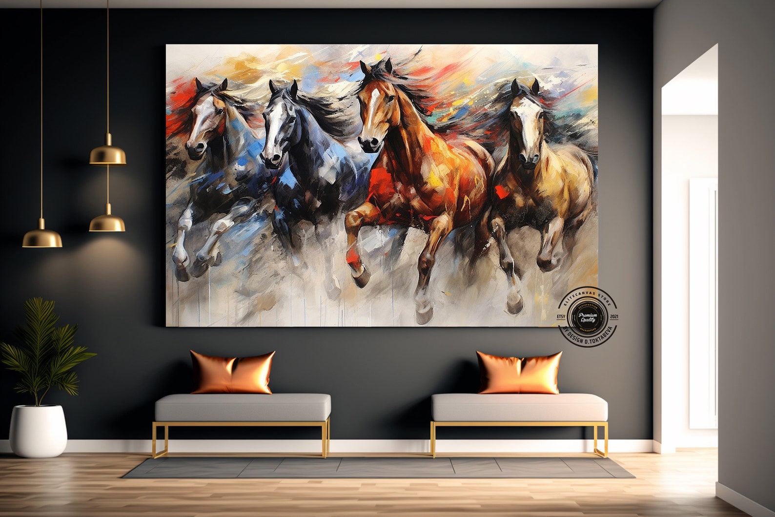 Extra Large Modern Abstract Art Geometry Gold Element Animals - Etsy