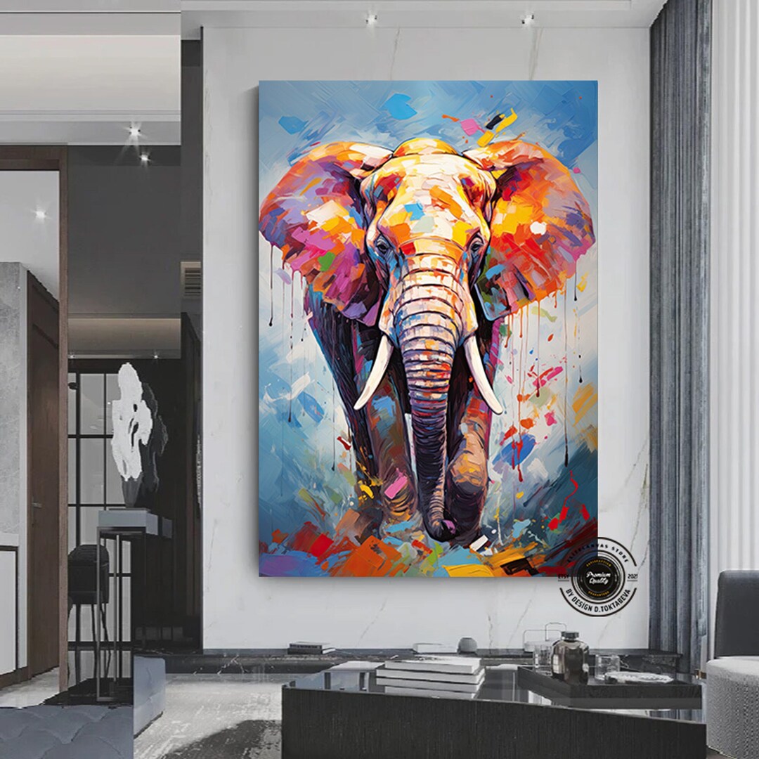 Colorful Elephant Print, Pop Art Wall Art Canvas, Watercolor Elephant ...