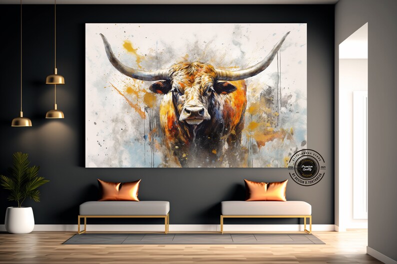 Bull Canvas Painting,colorful Bull,bull Painting Art,bull Wall Decor ...