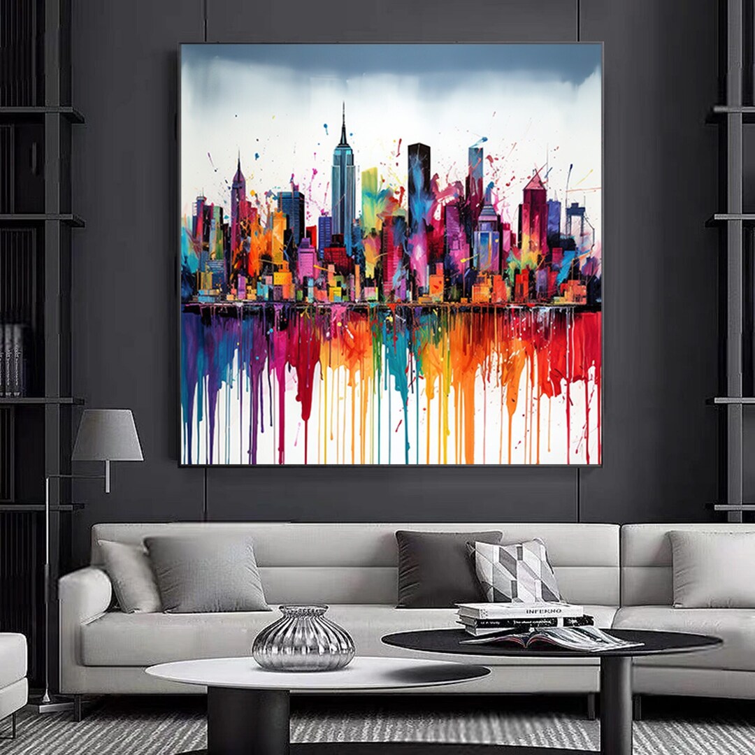 Colorful City Painting Canvas Painting Modern Abstract City Art Wall ...