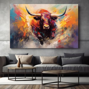 Bull Canvas Painting,colorful Bull,bull Painting Art,bull Wall Decor ...