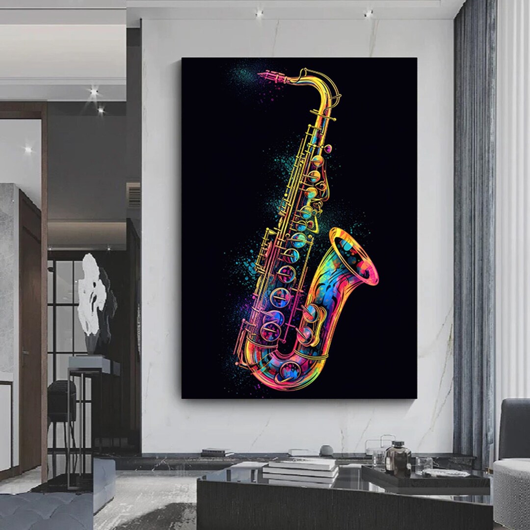 A Rainbow Colored Saxophone Canvas Wall Art, Colorful Saxophone Wall ...