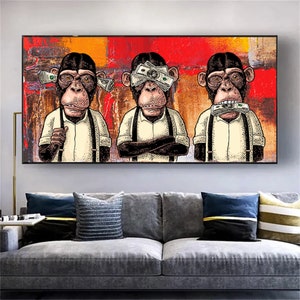 3 Monkey Special Design Canvas Art , 3 Thoughtful Monkeys , Monkey ...