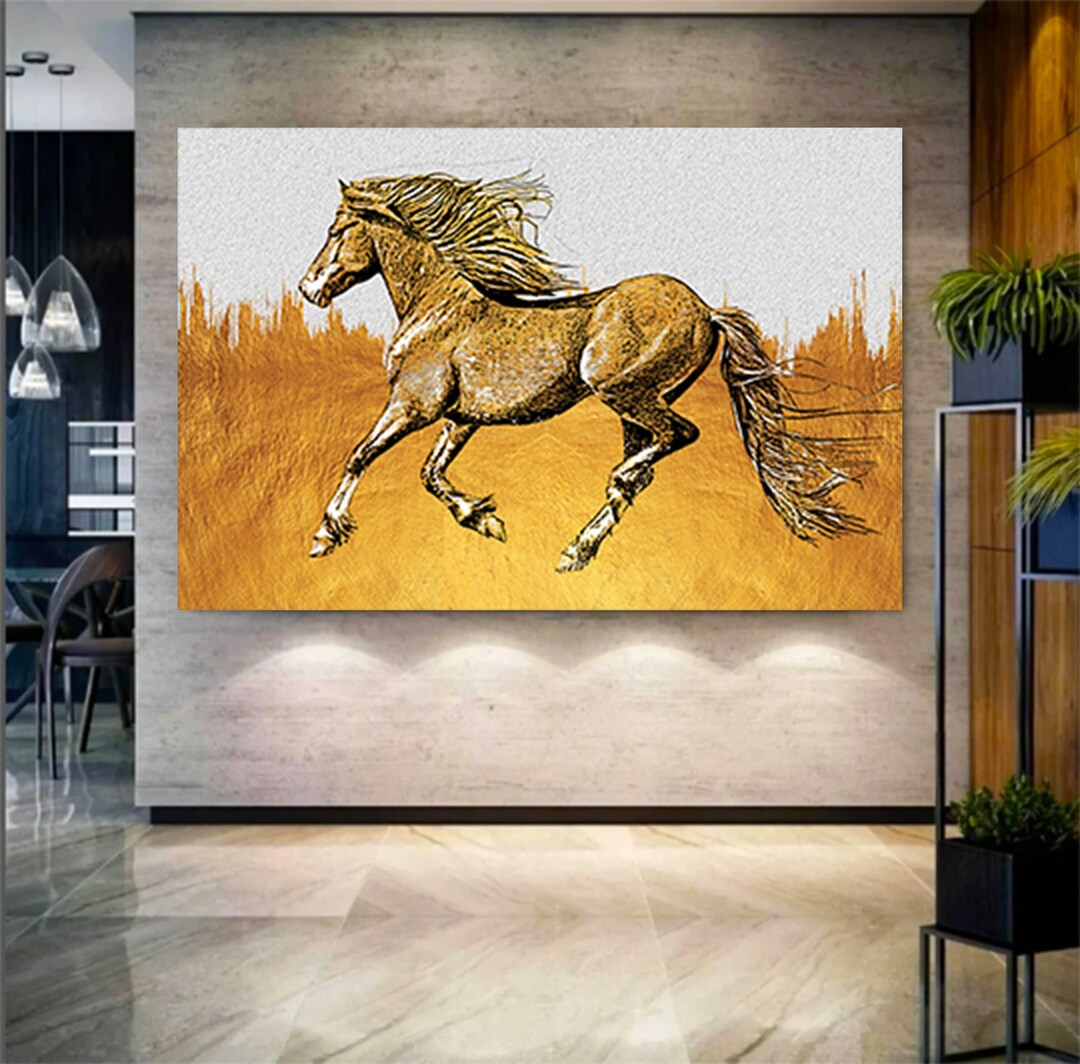 Gold Horse Canvas Print, Large Animal Wall Art - Etsy