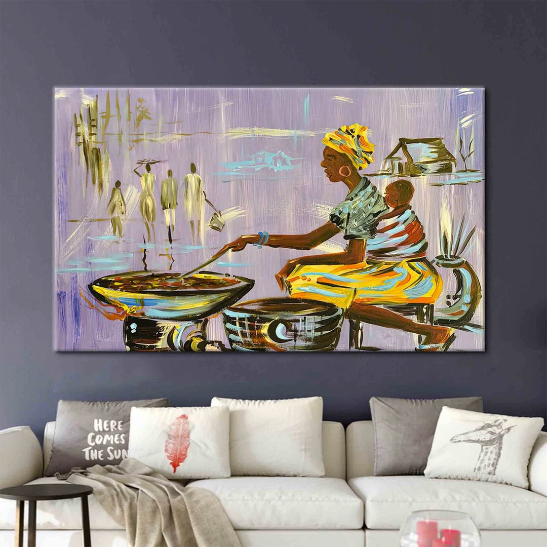 African Mother Cooking, Ethnic Wall Art, African Wall Art, Nigerian ...