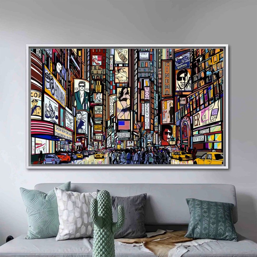 Times Square Poster Canvas Print, New York Wall Decor, Illustration of ...