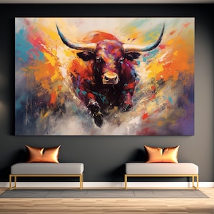 Bull Canvas Painting,colorful Bull,bull Painting Art,bull Wall Decor ...