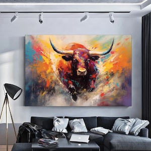 Bull Canvas Painting,colorful Bull,bull Painting Art,bull Wall Decor ...