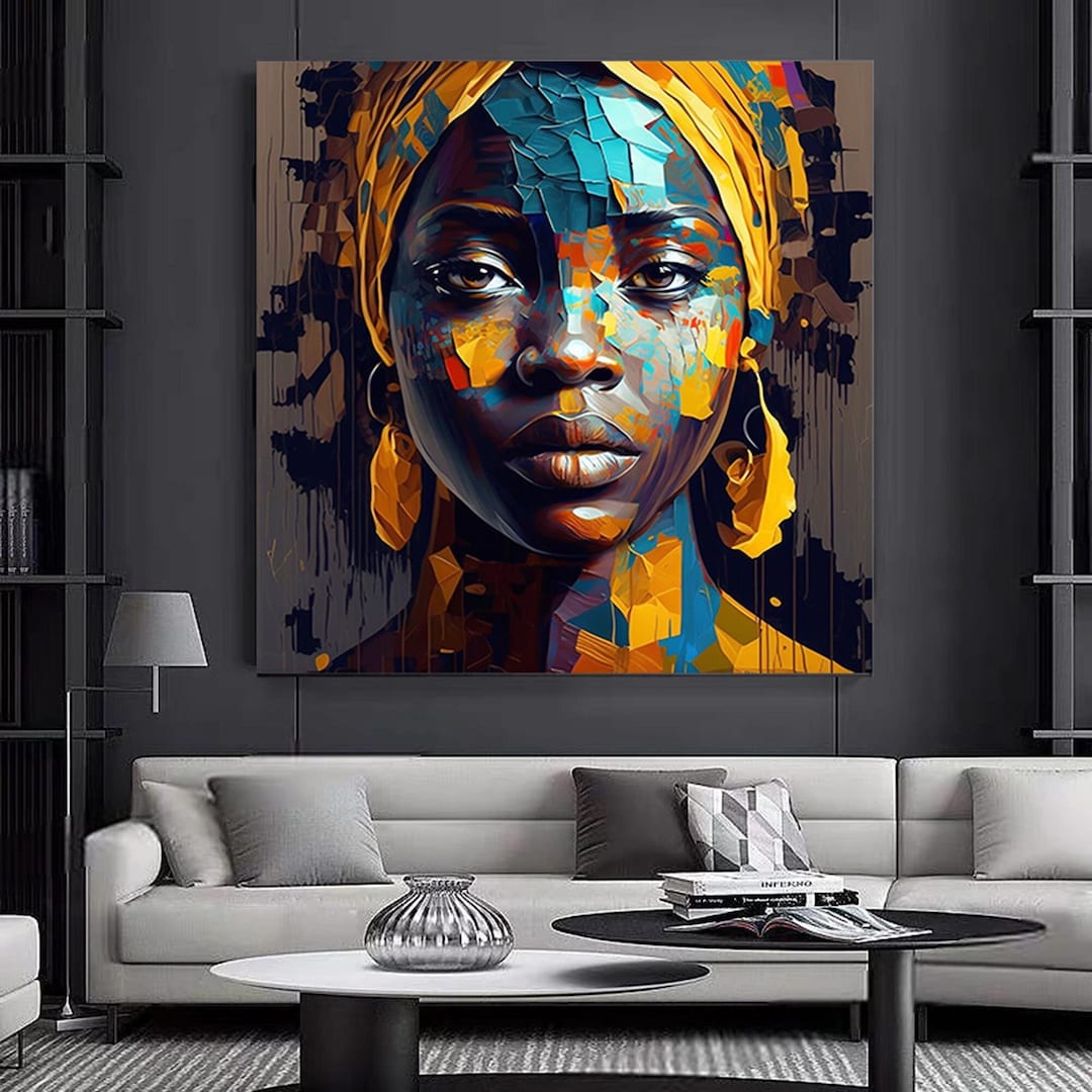 Colorful African Woman Canvas Art African American Art Modern Art