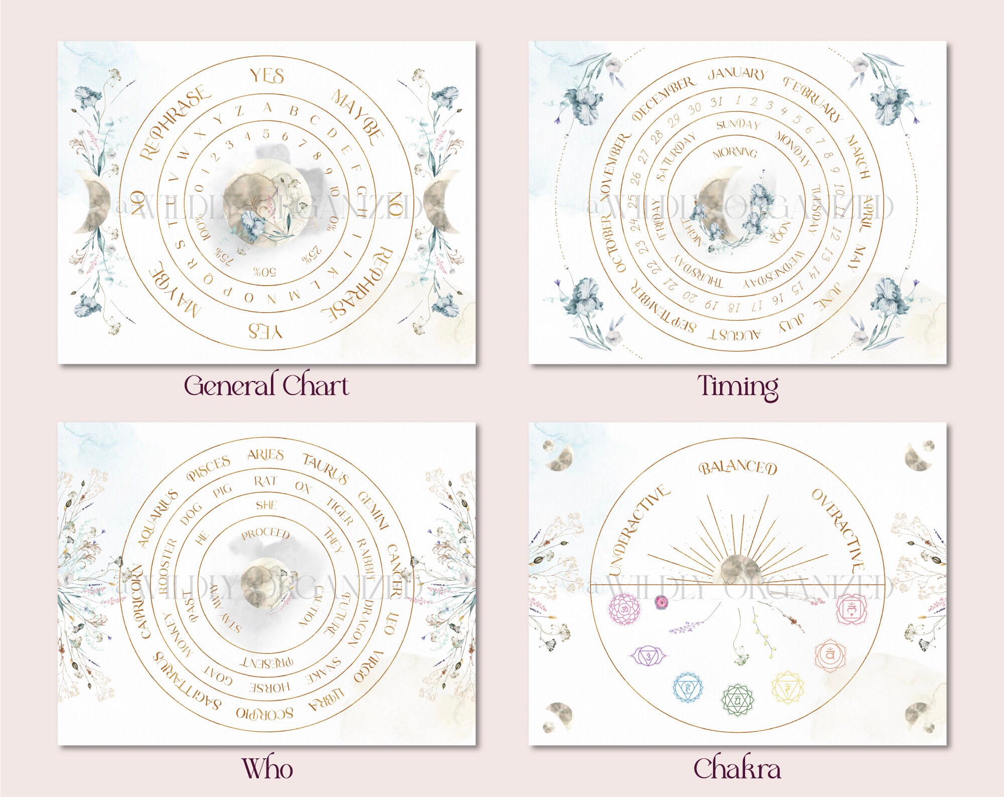 PENDULUM CHART PRINTABLE Board Lunar Flower White Moon Floral Download ...
