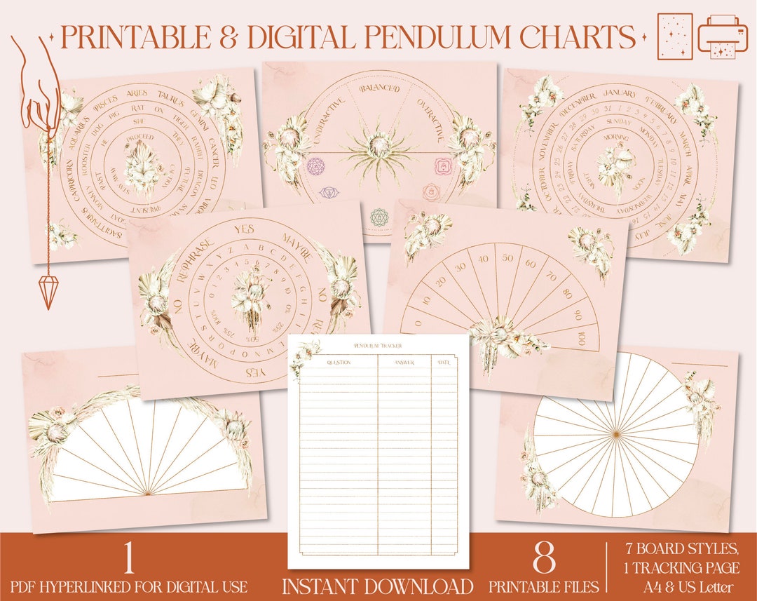 PENDULUM CHARTS Digital and Printable, Blush Love Floral Themed ...