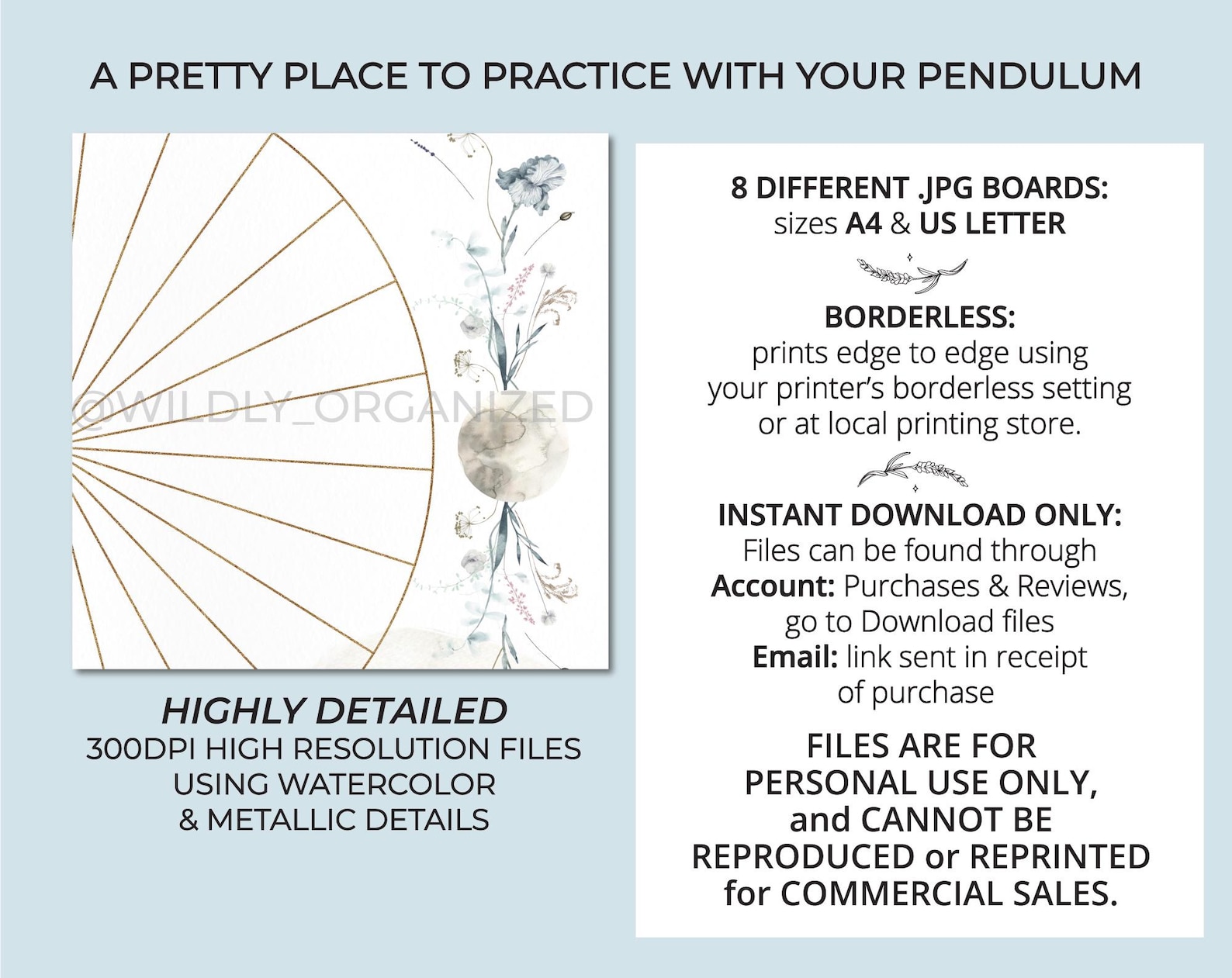 PENDULUM CHART - PRINTABLE Board Lunar Flower White Moon Floral ...