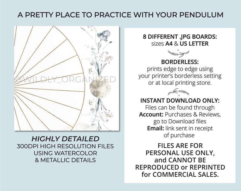 PENDULUM CHART - PRINTABLE Board Lunar Flower White Moon Floral ...