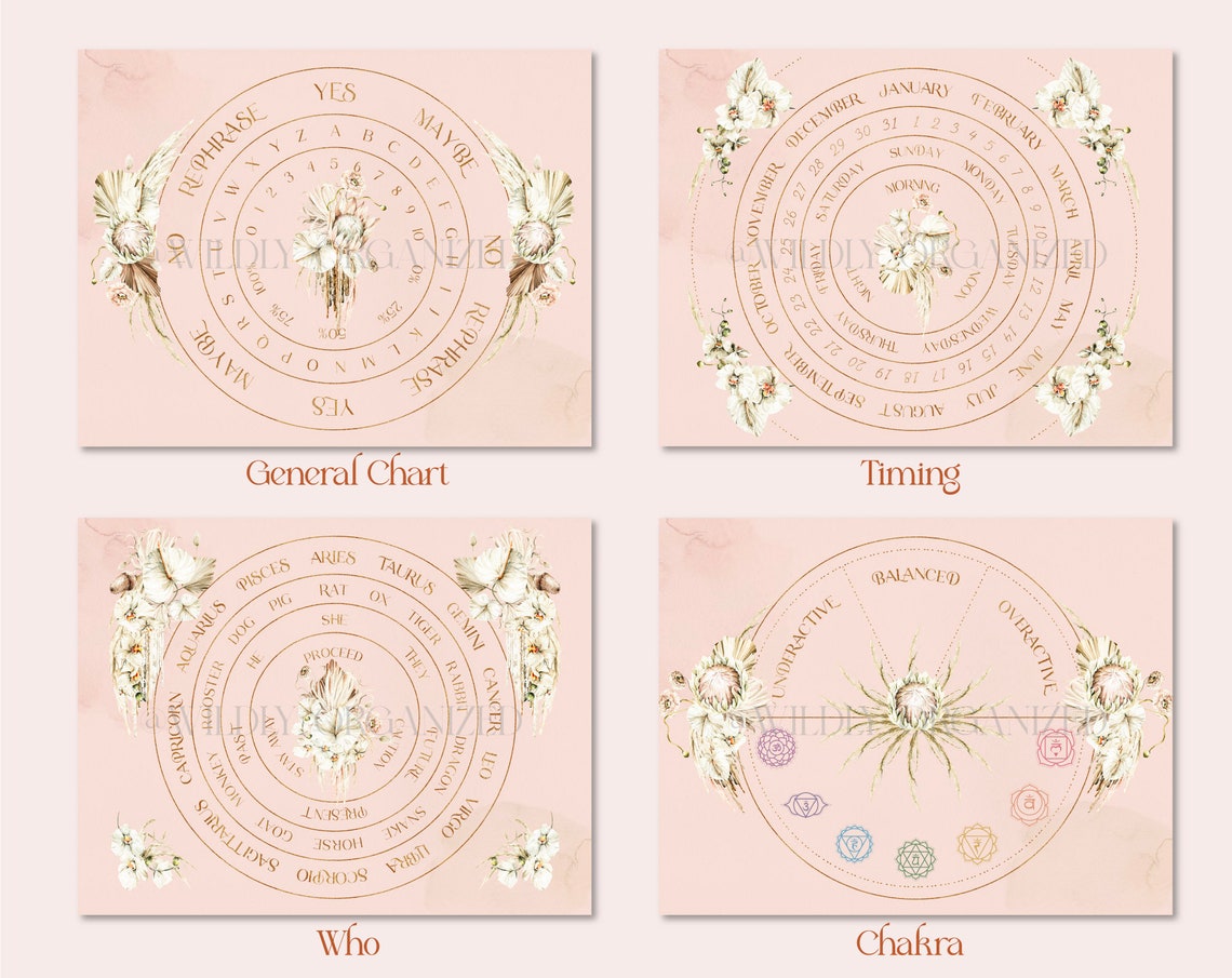PENDULUM CHARTS Digital and Printable, Blush Love Floral Themed ...