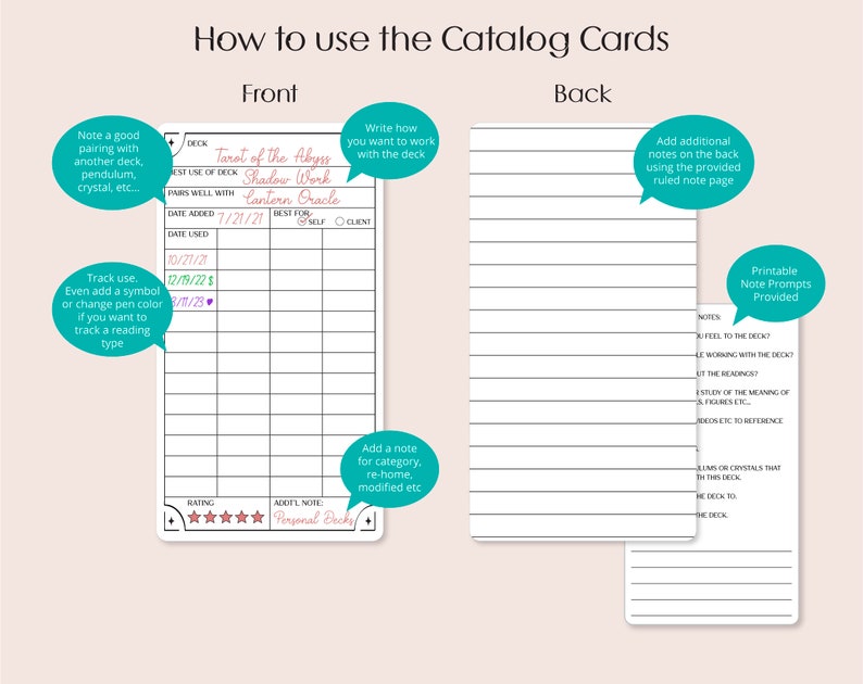 Printable TAROT or ORACLE CATALOG Card Set. Tarot Deck Oracle Deck ...