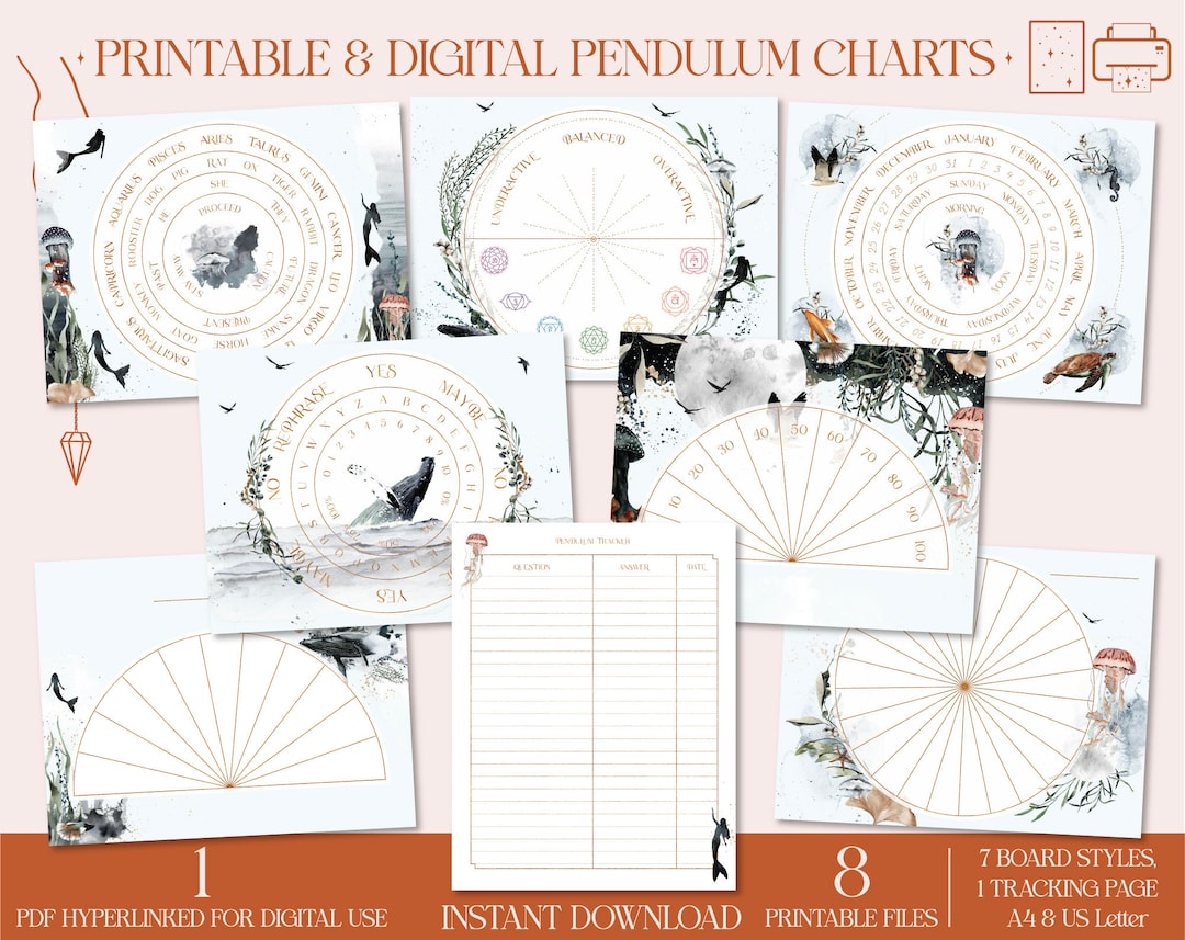 PENDULUM CHARTS Digital and Printable, Ocean, Sea, Mermaid Themed ...