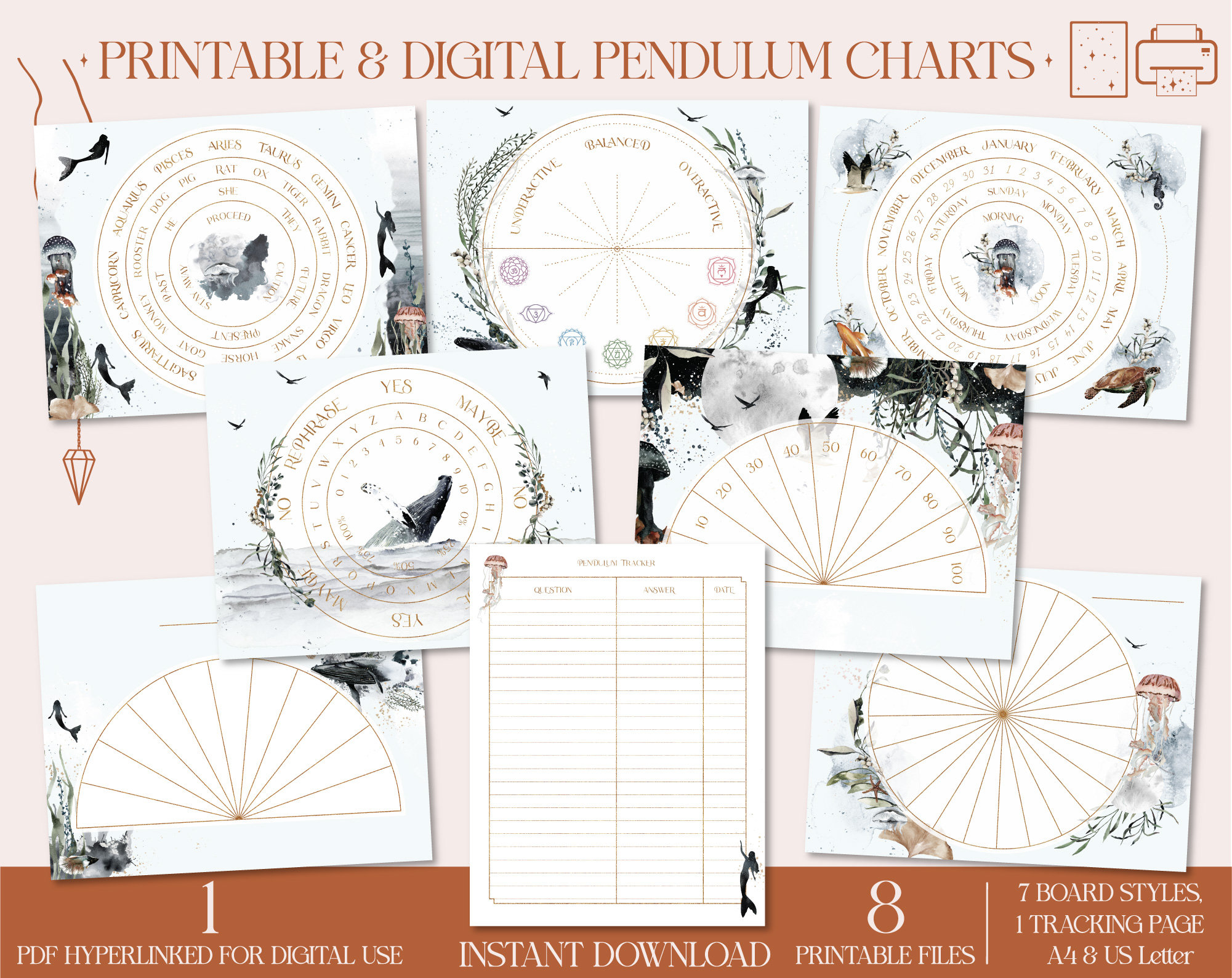PENDULUM CHARTS Digital and Printable, Ocean, Sea, Mermaid Themed ...