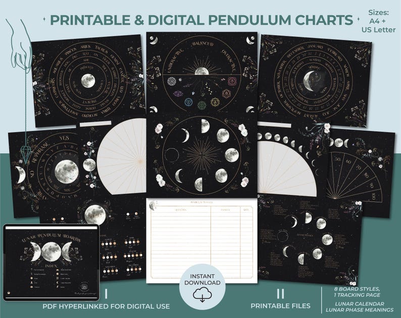PENDULUM CHART - PRINTABLE Board Lunar Flower Black Moon Floral Ownload ...