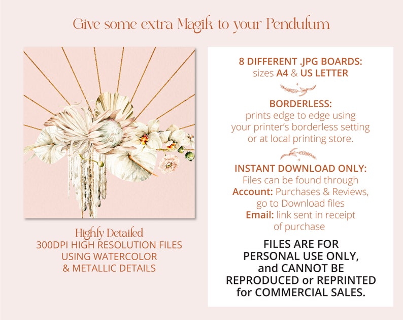 PENDULUM CHARTS Digital and Printable, Blush Love Floral Themed ...