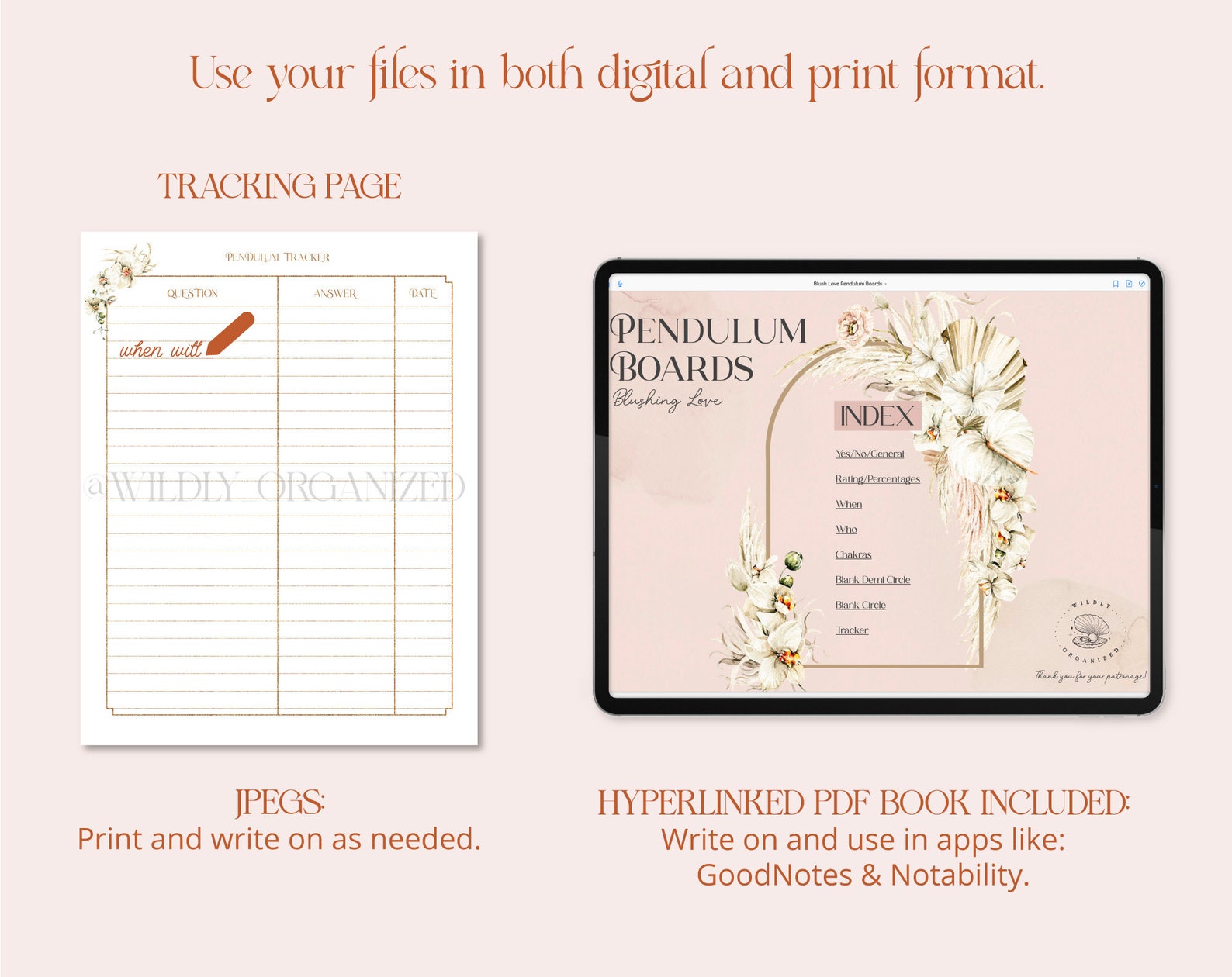 PENDULUM CHARTS Digital and Printable, Blush Love Floral Themed ...