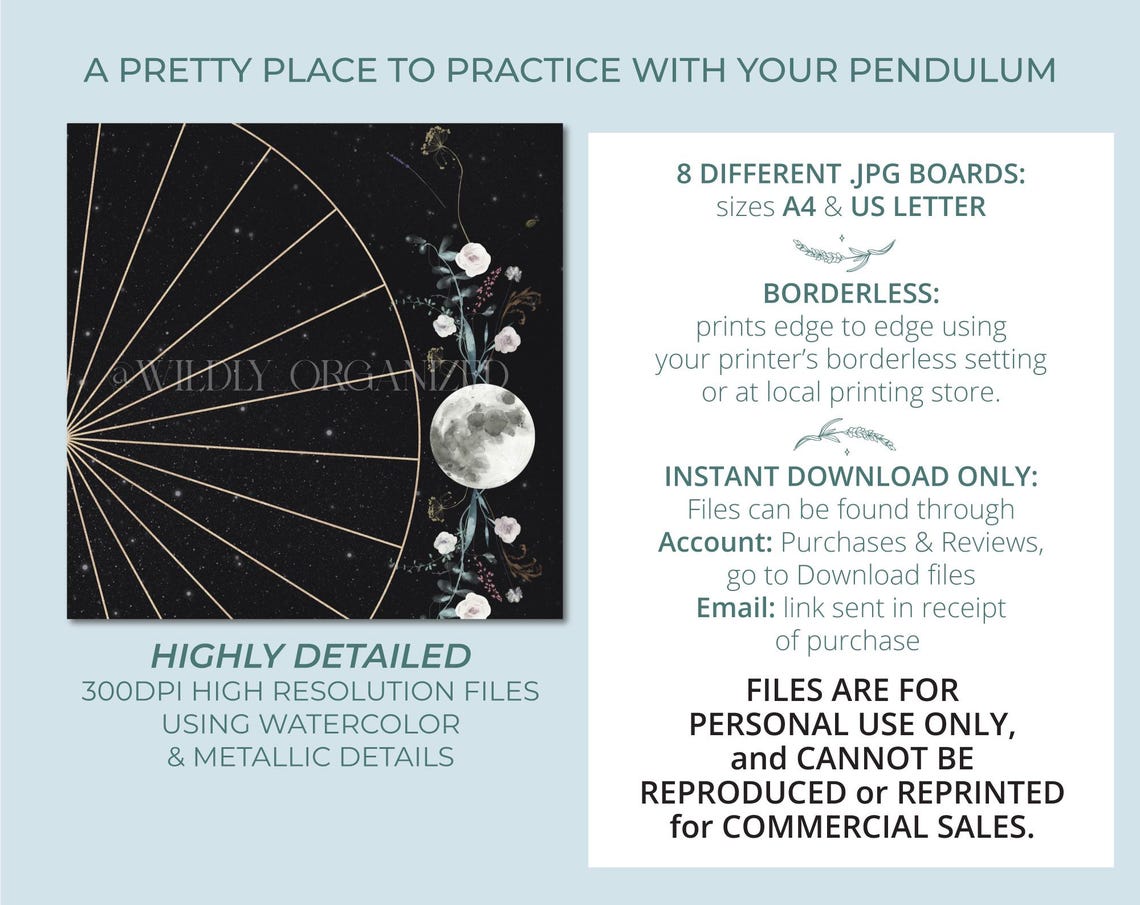 PENDULUM CHART - PRINTABLE Board Lunar Flower Black Moon Floral Ownload ...
