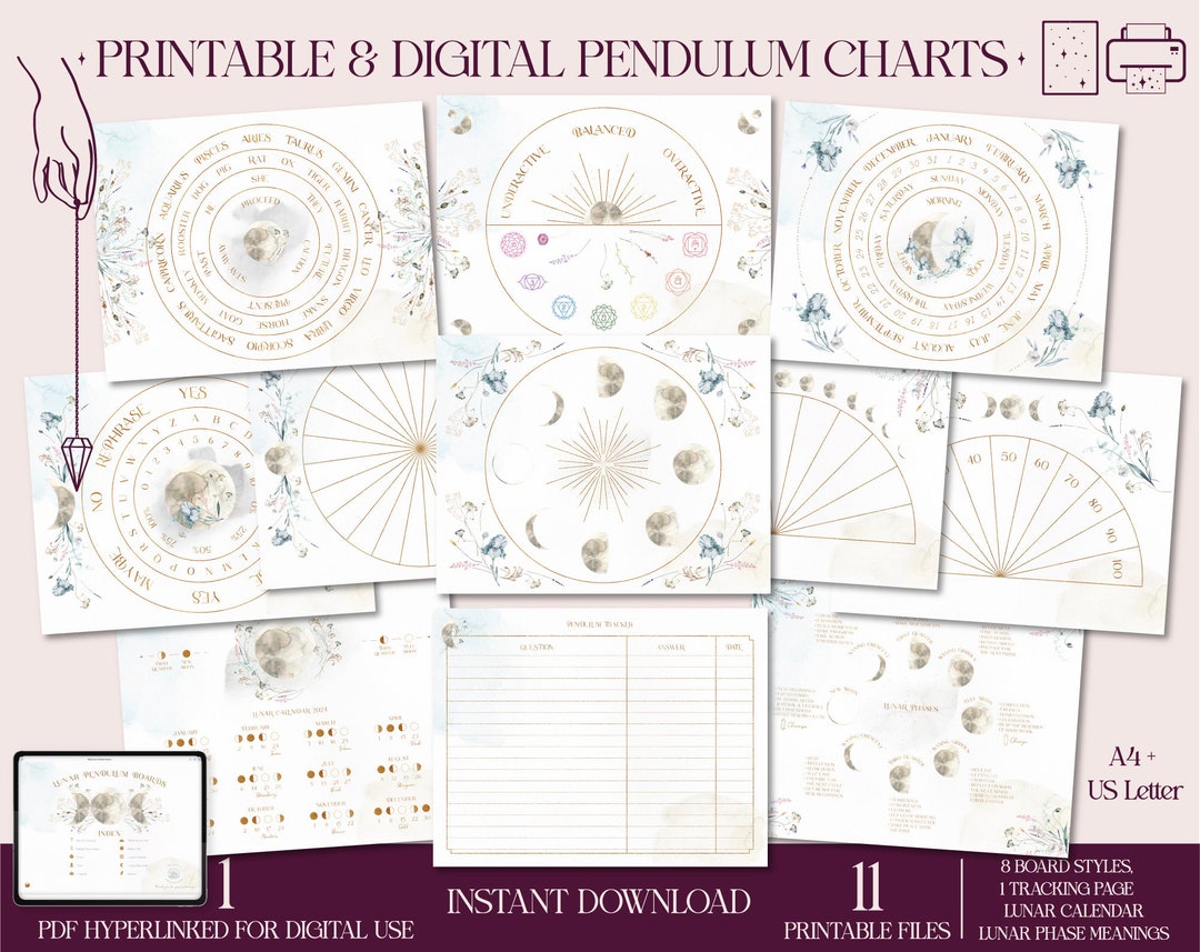 PENDULUM CHART PRINTABLE Board Lunar Flower White Moon Floral Download ...