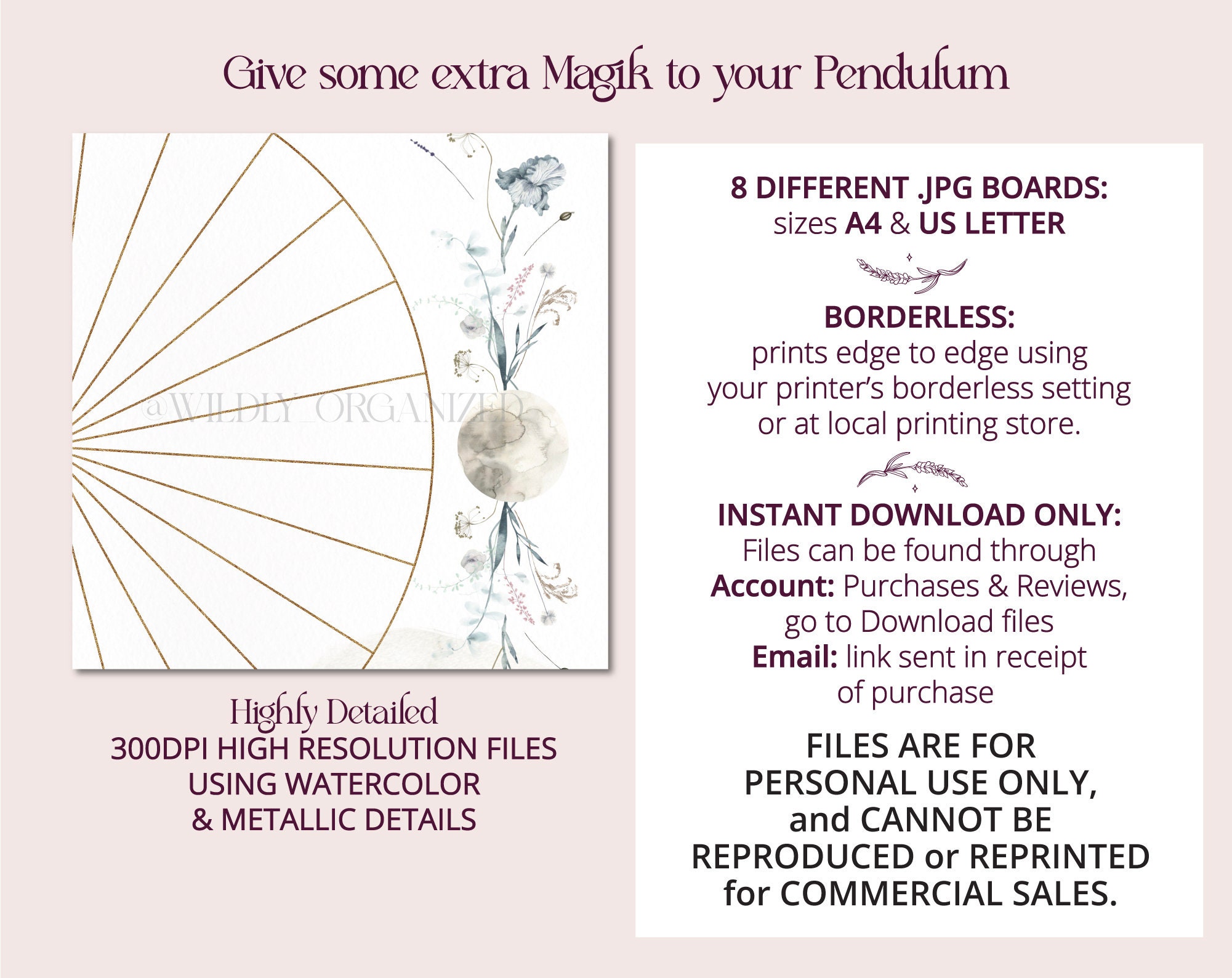 PENDULUM CHART PRINTABLE Board Lunar Flower White Moon Floral Download ...