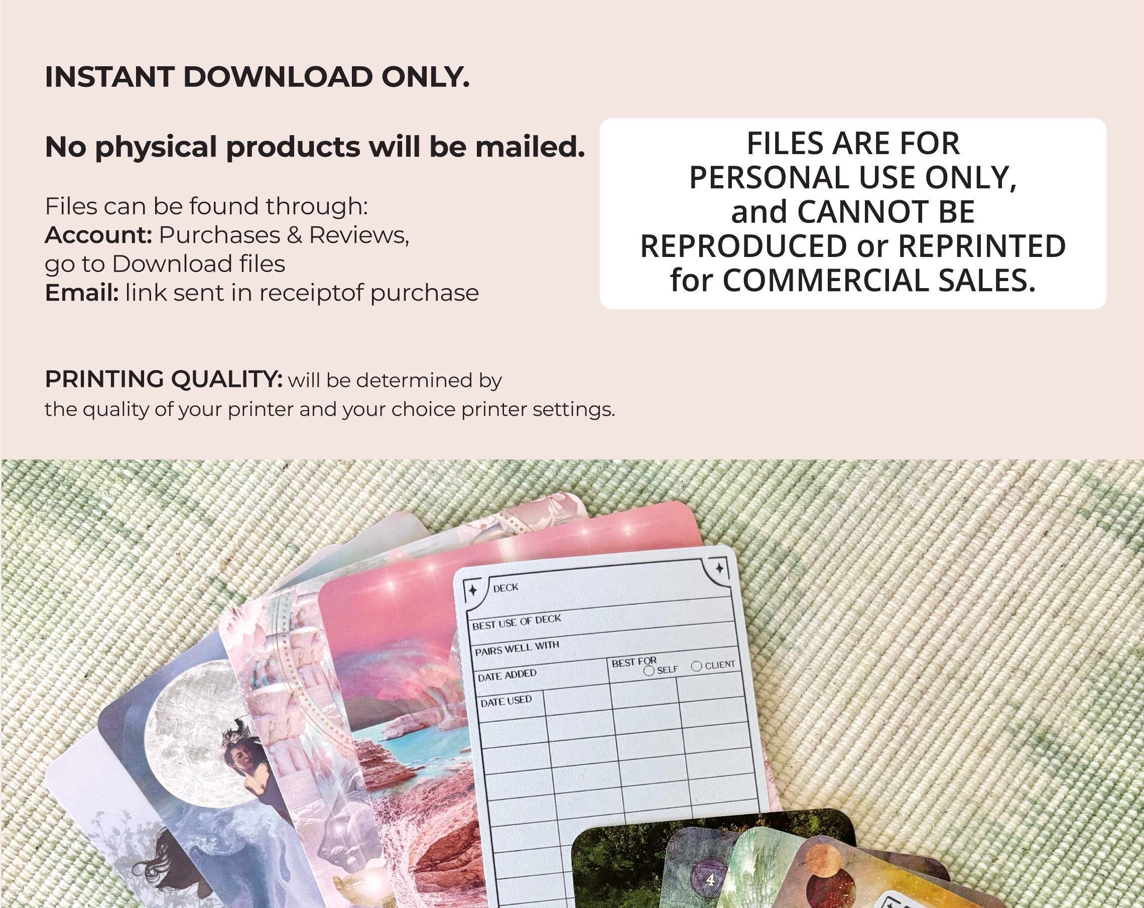 Printable TAROT or ORACLE CATALOG Card Set. Tarot Deck Oracle Deck ...