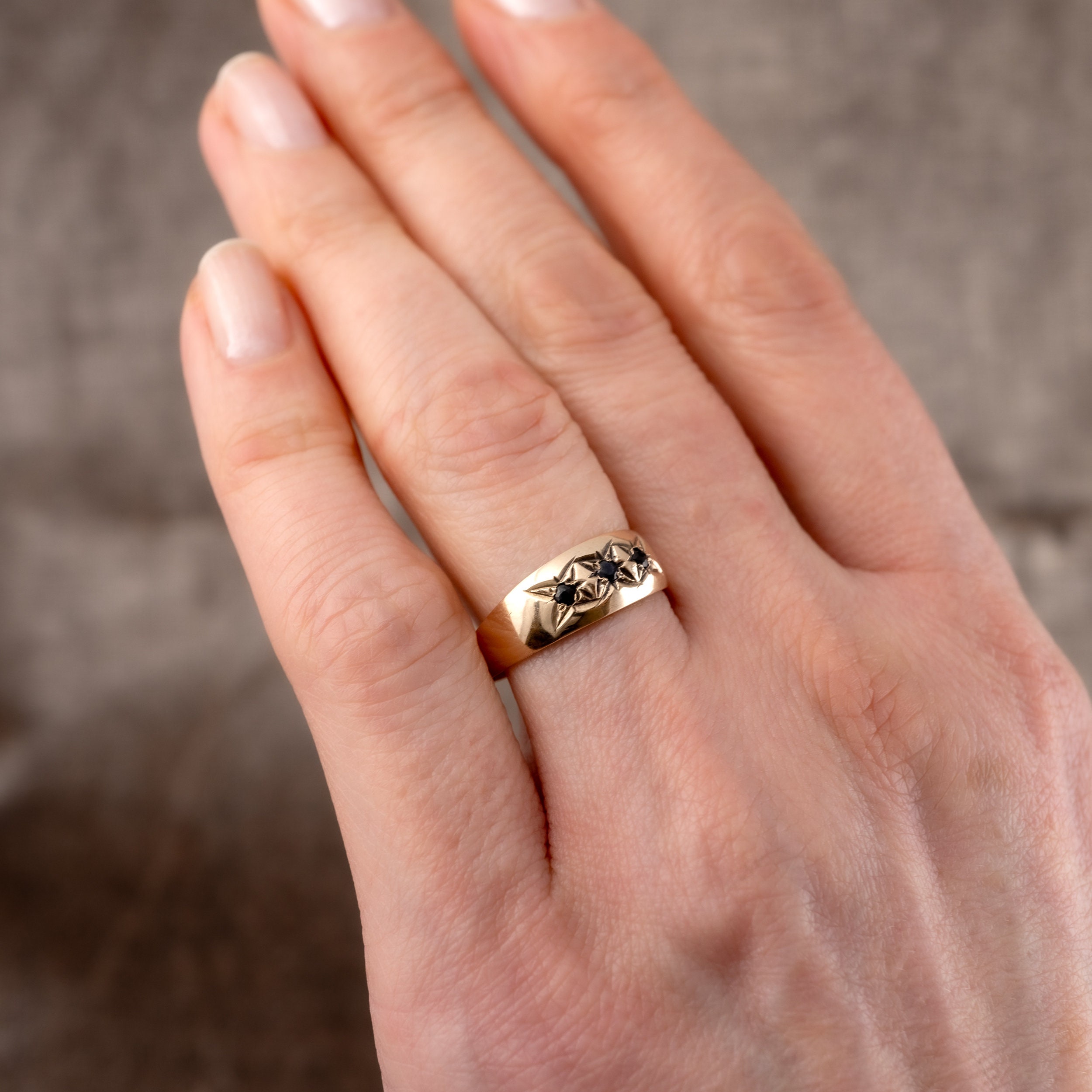 Vintage 9ct Gold Sapphire Gypsy Ring Hallmarked Gold Dated - Etsy