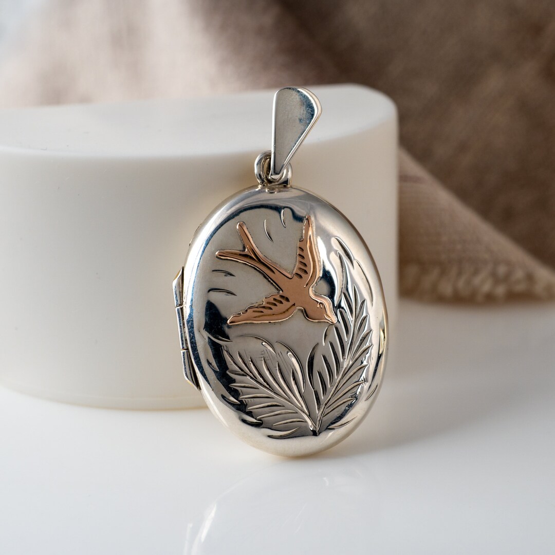 Vintage Sterling Silver & Gold Oval Bird Scene Picture Locket - Etsy