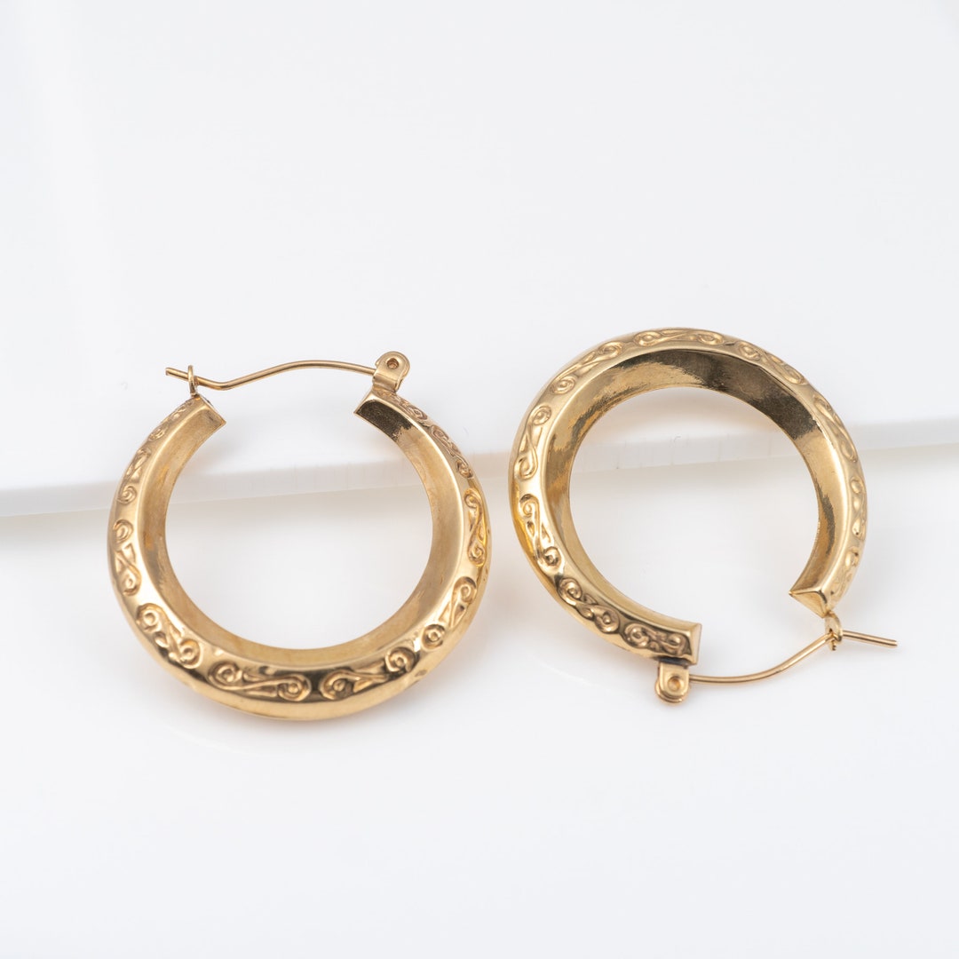 Vintage 9 Karat Gold Creolen Ohrringe für Frauen, baumeln Creolen ...
