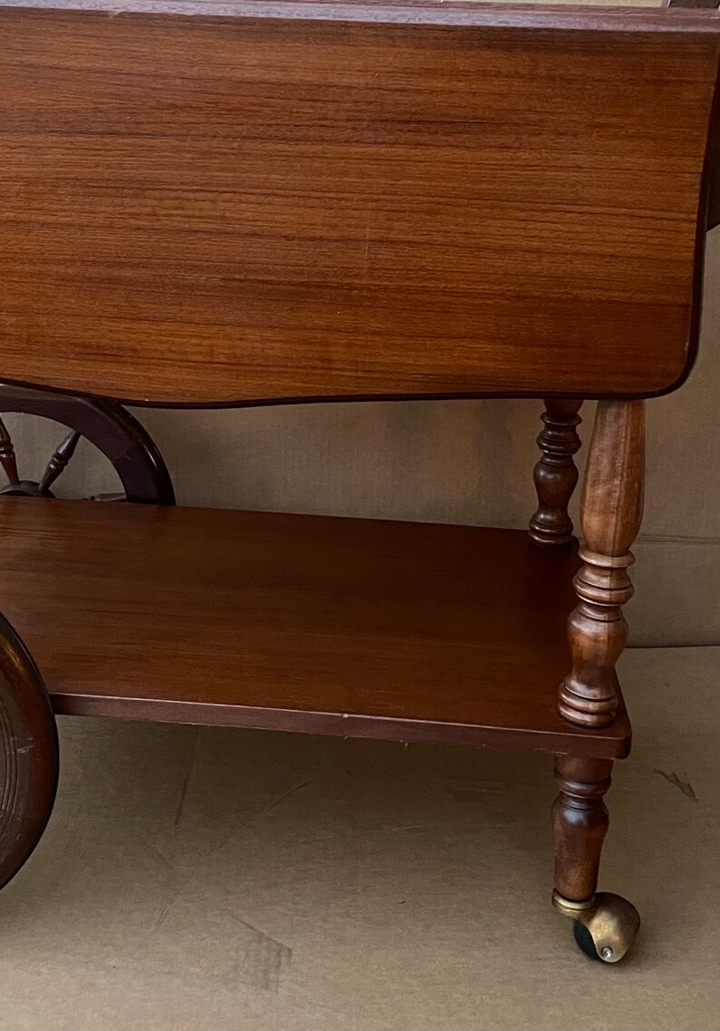 Teak Wood/marble Inlay Tea Cart, Bar Cart, Victorian Tea Cart, Spoke ...