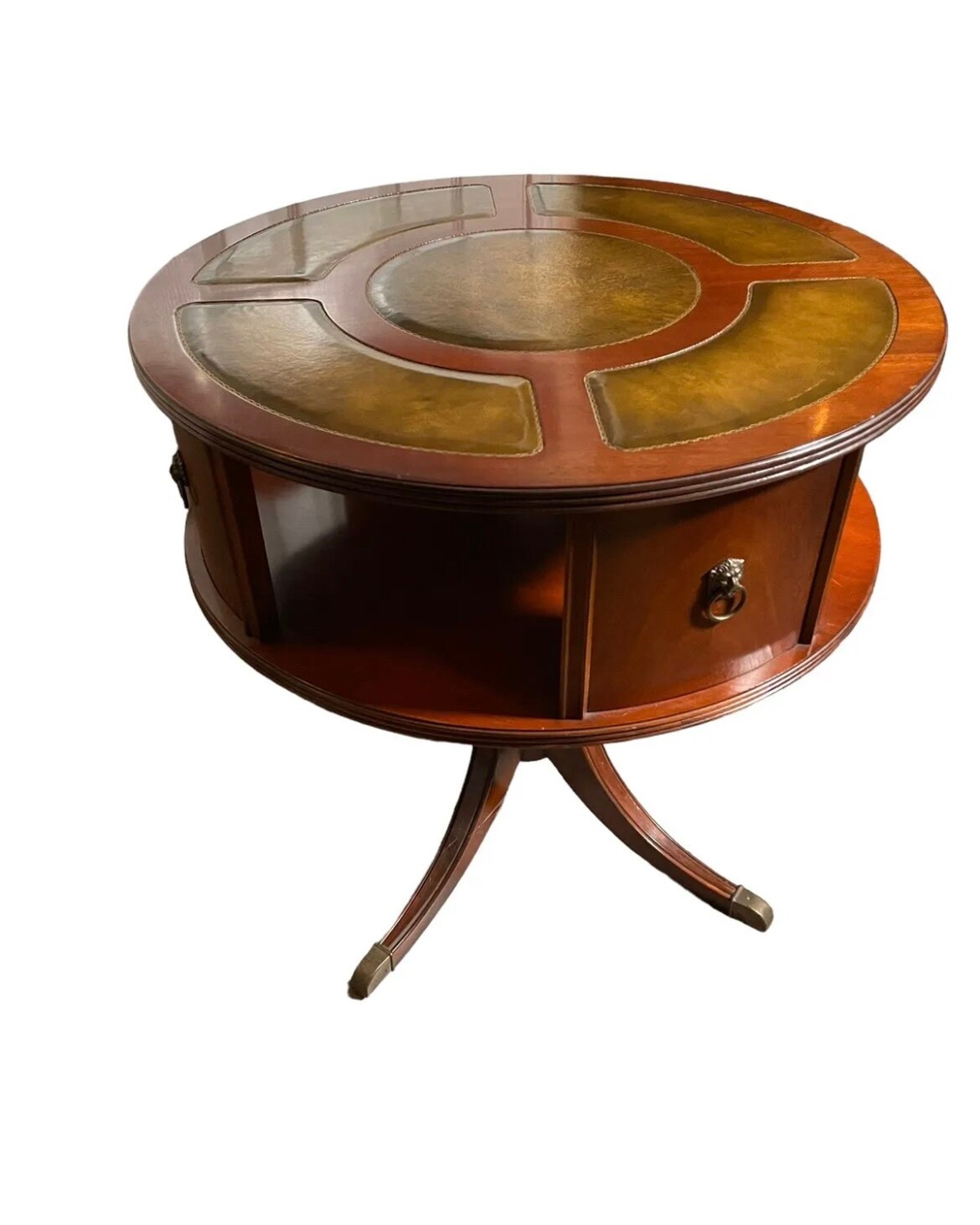 1930s Duncan Phyfe Leather Top Rotating Library Drum Table Mahogany EUC ...