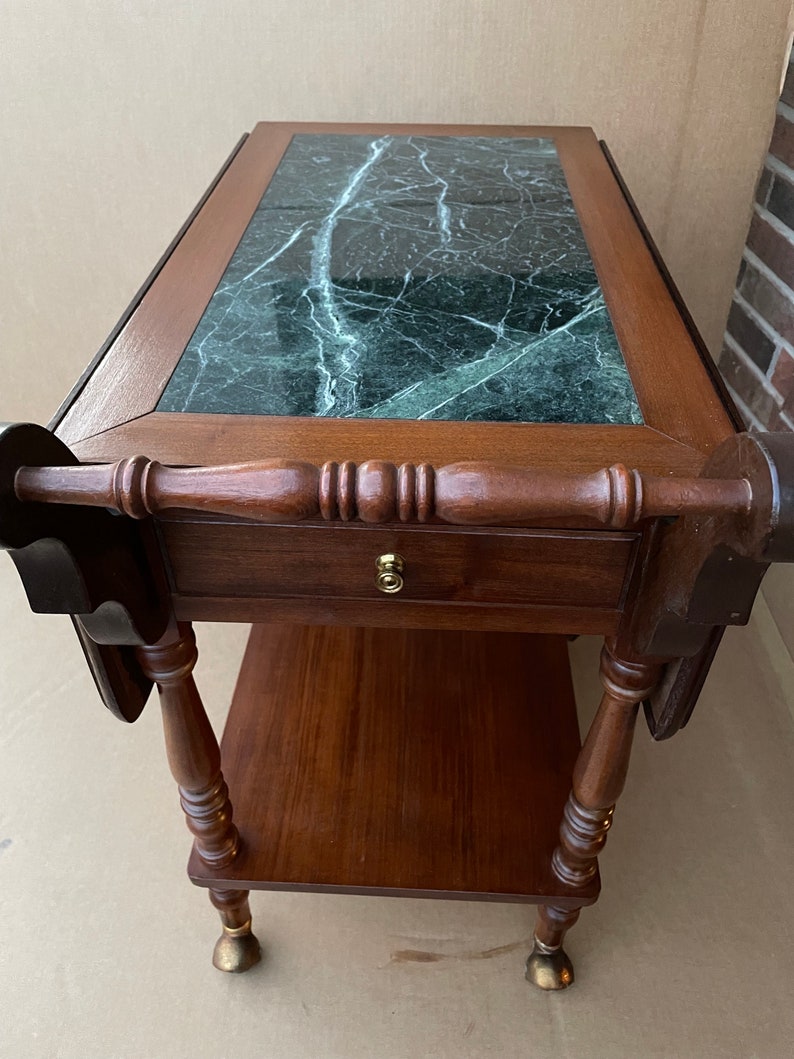 Teak Wood/marble Inlay Tea Cart, Bar Cart, Victorian Tea Cart, Spoke ...