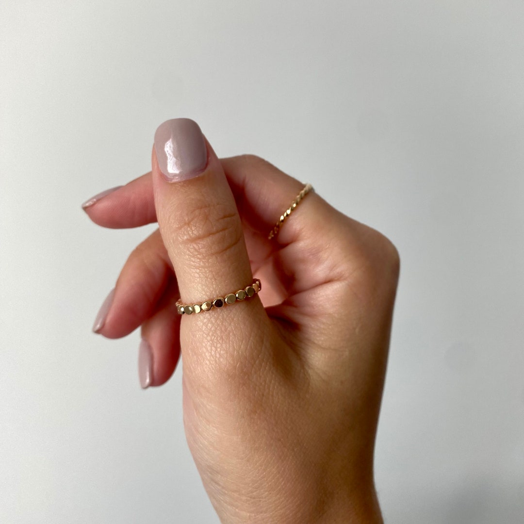 Flat Beaded Ring, Stacking Gold Dainty Band, Sterling Silver Flat Ring ...