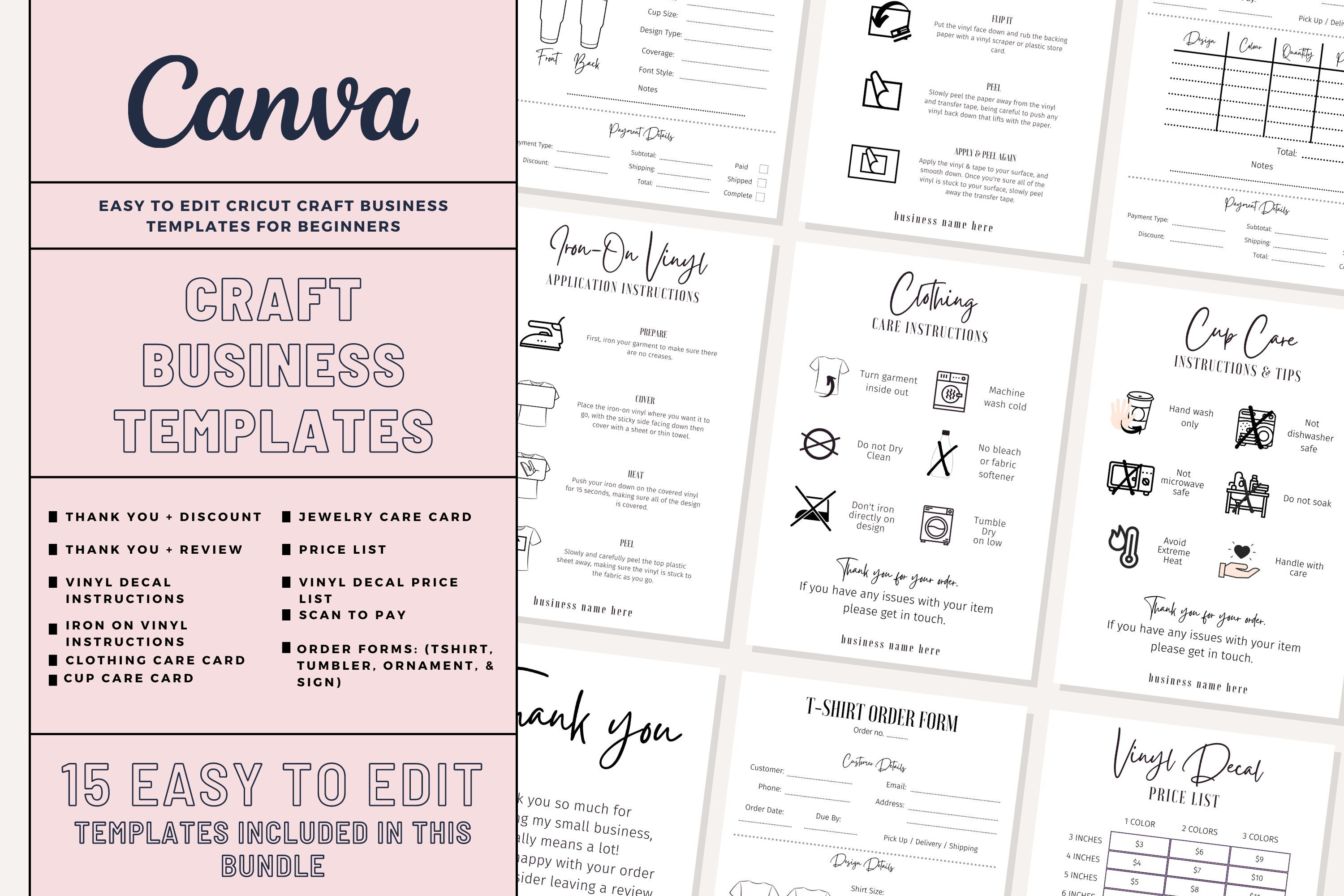 15 Editable Cricut Craft Business Templates for Beginners Bundle 100% ...