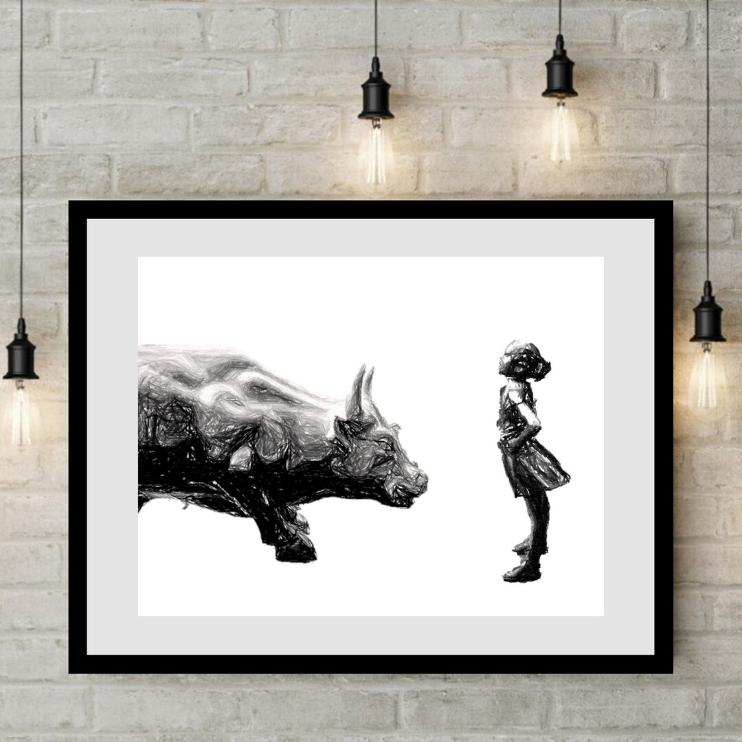 Fearless Girl Statue Wall Street Bull and Girl Fearless Art Print Wall ...