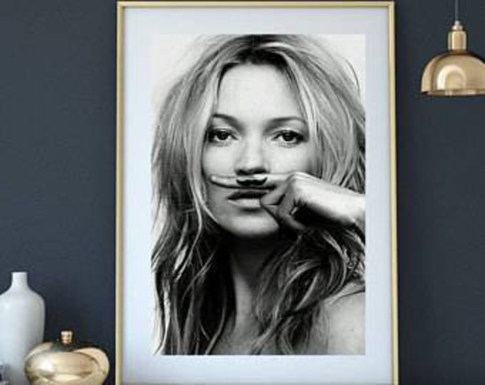 Kate Moss 'mustache' Poster: Black and White Fashion Art Print - Etsy