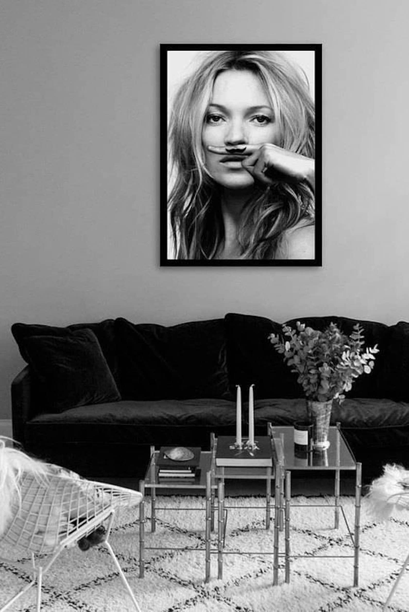 Kate Moss 'mustache' Poster: Black and White Fashion Art Print - Etsy