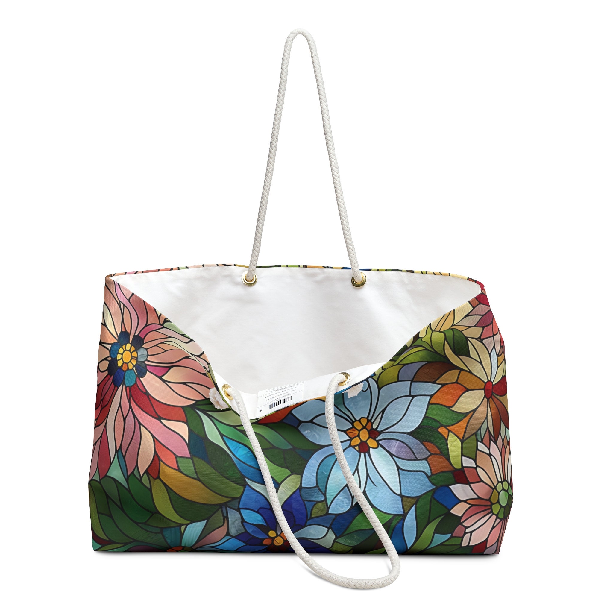 Oversized Weekender Bag, Stained Glass Flowers Pattern Weekend Bag ...