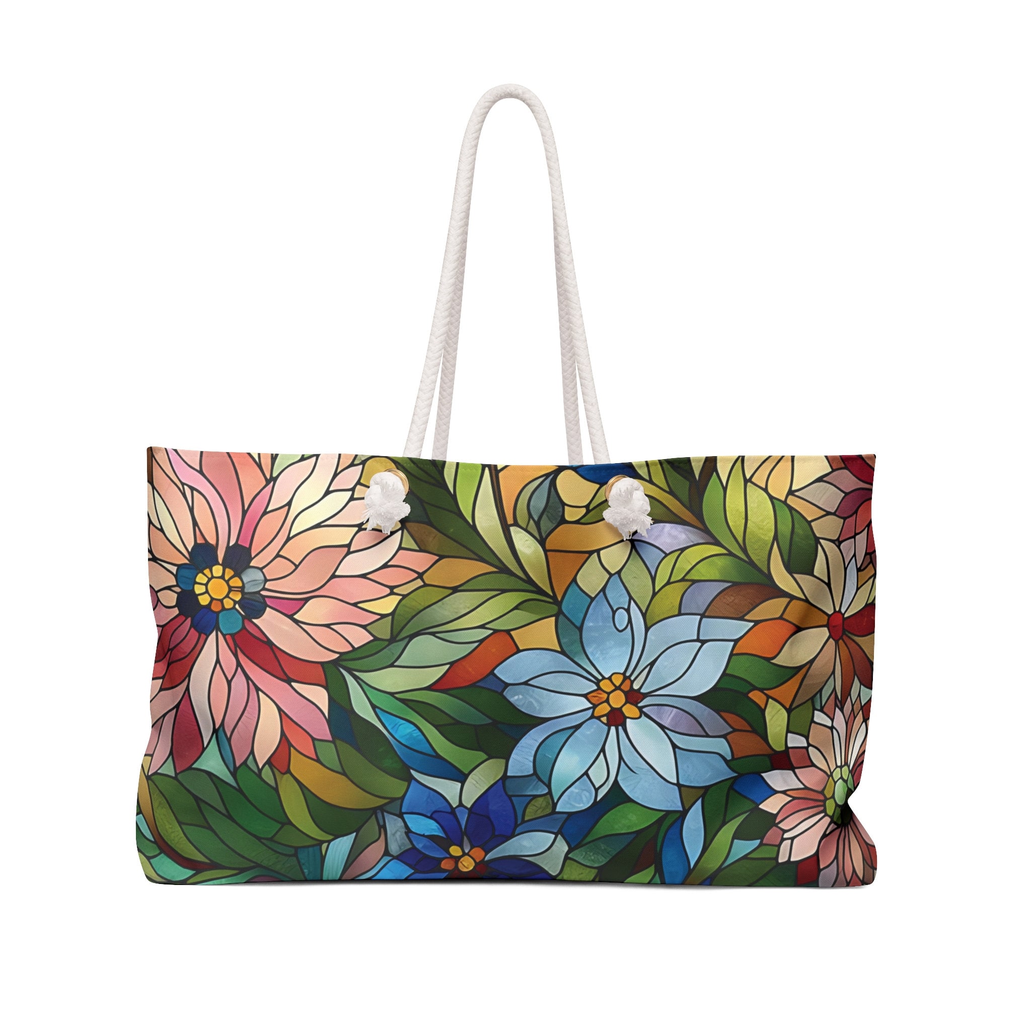 Oversized Weekender Bag, Stained Glass Flowers Pattern Weekend Bag ...