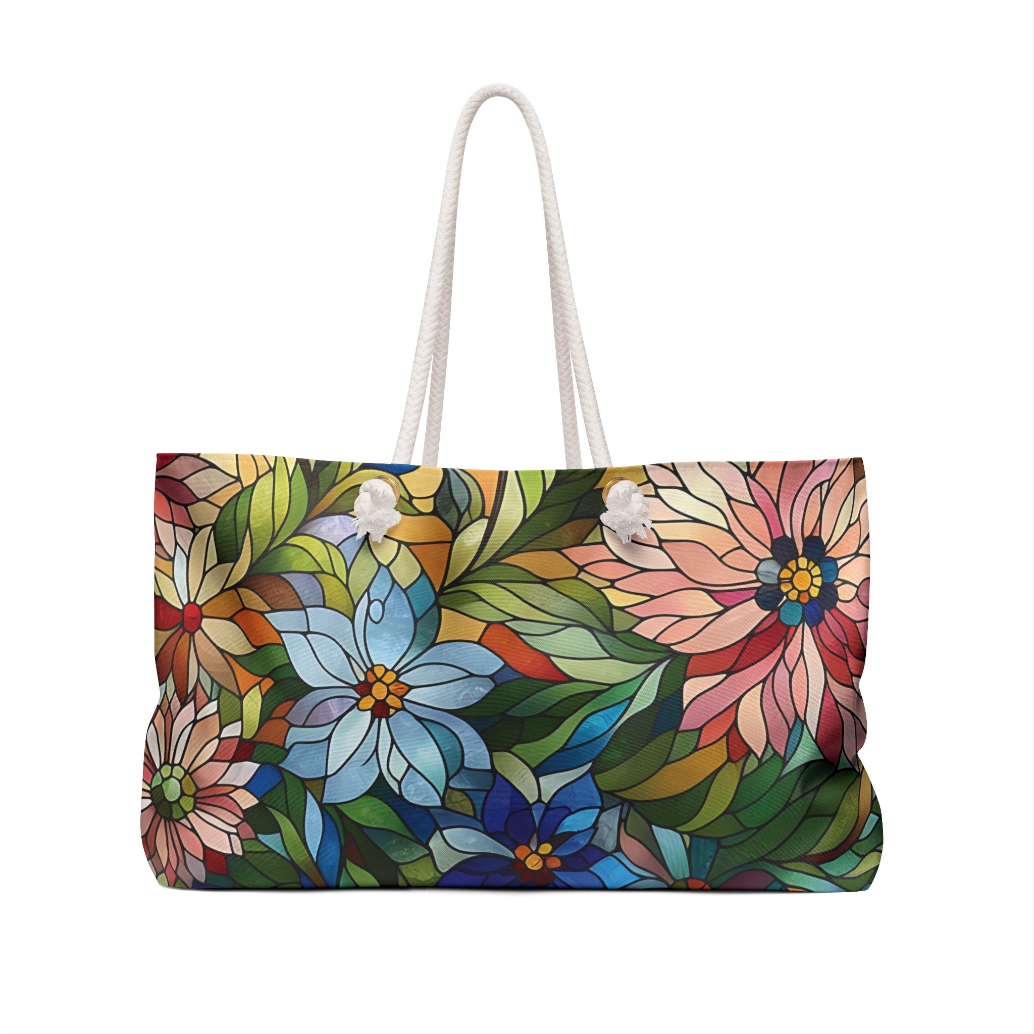 Oversized Weekender Bag, Stained Glass Flowers Pattern Weekend Bag ...