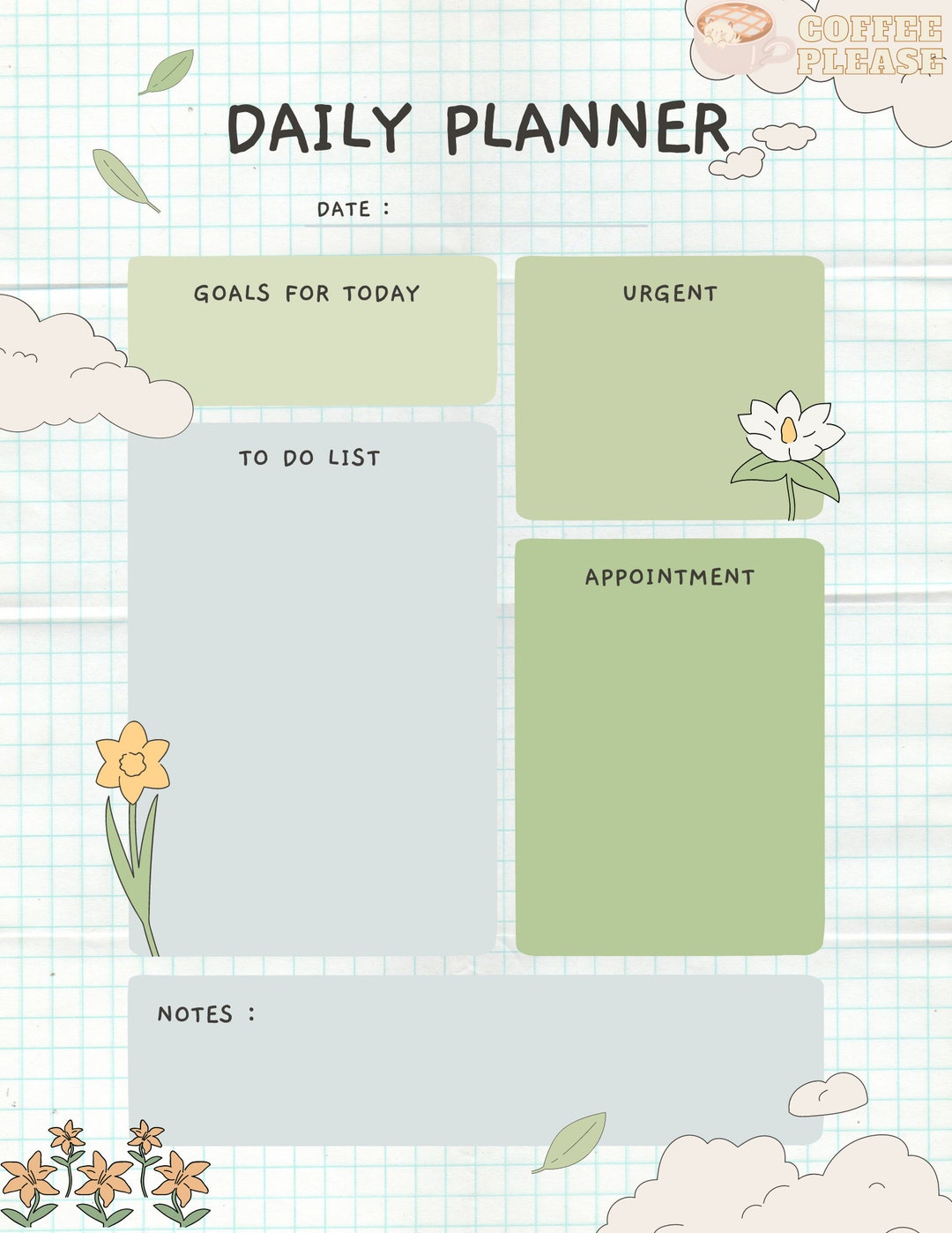Digital Planner, Daily Printable Planner, Minimal Productivity Planner ...