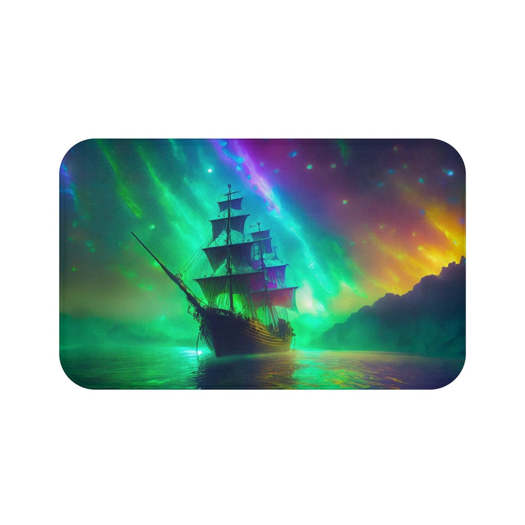 Colorful Pirate Ship Memory Foam Bathmat - High Seas Adventure Bath ...