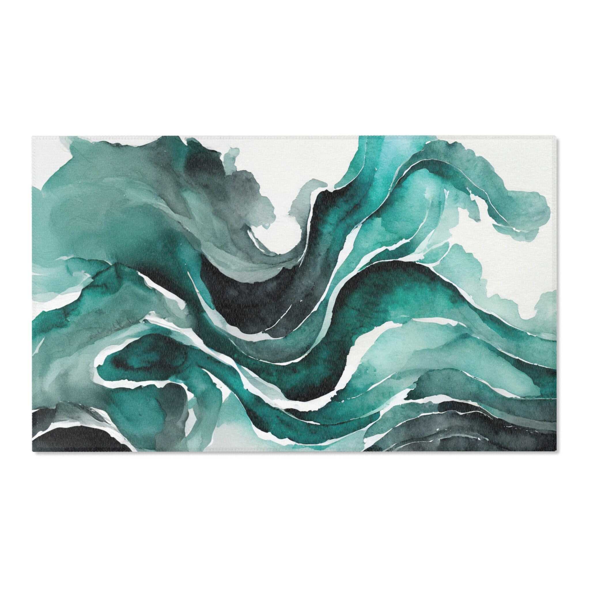 Teal Abstract Modern Contemporary Wave Area Rug Home Decor - Etsy