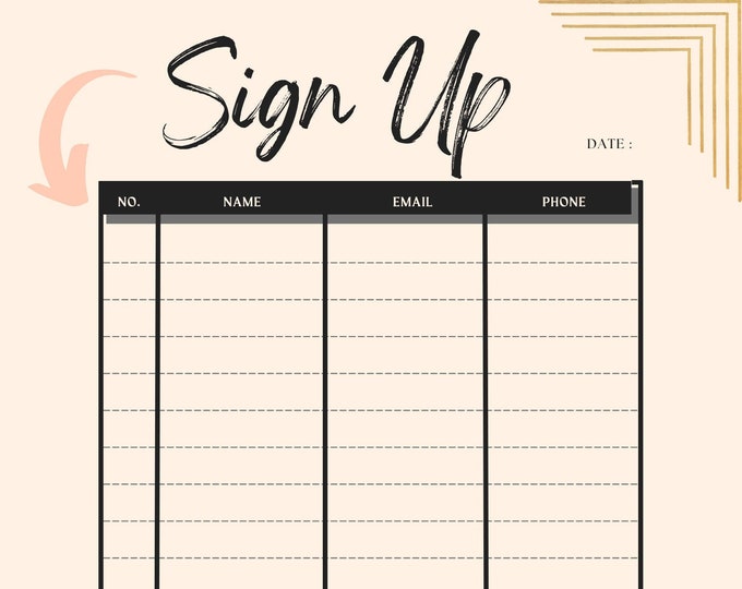 Sign up Sheet Single Sign up Sheet Simple Sign Up - Etsy