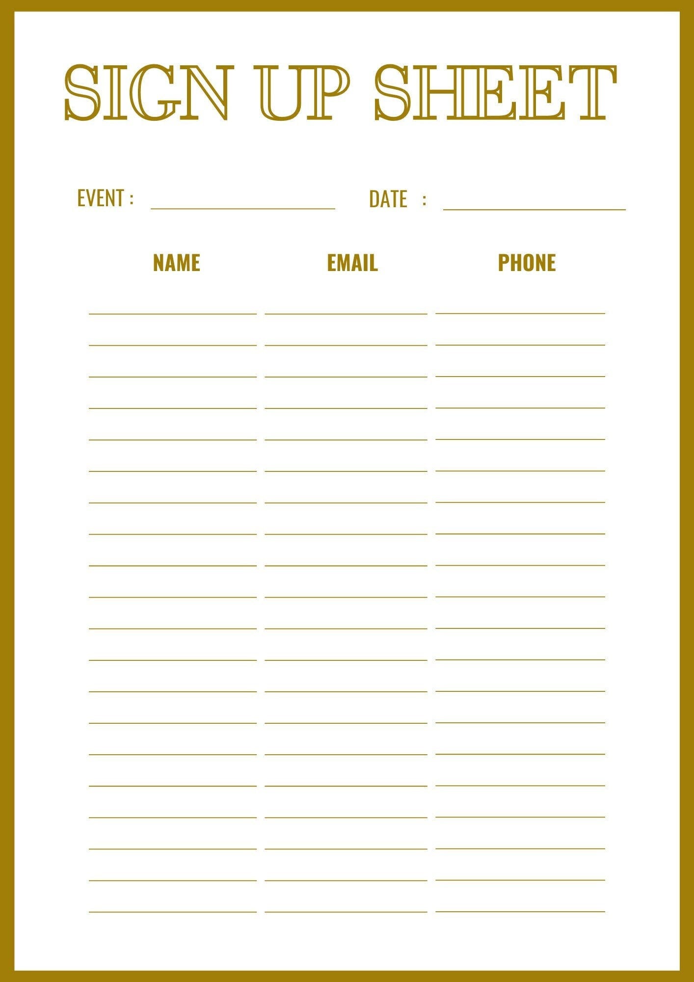 Sign up Sheet, Digital File, Instant Download - Etsy