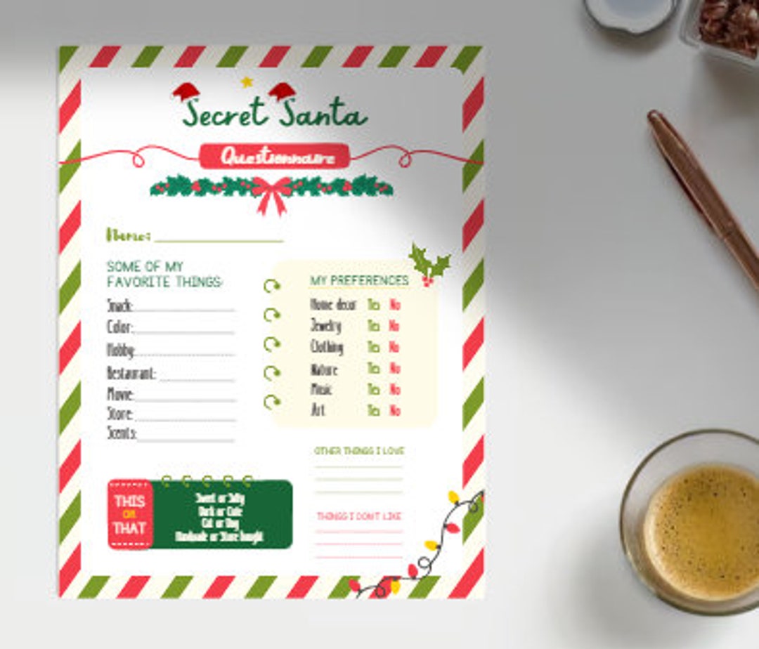 Stealthy Santa Questionnaire: Secret Santa Questionnaire for Holiday ...